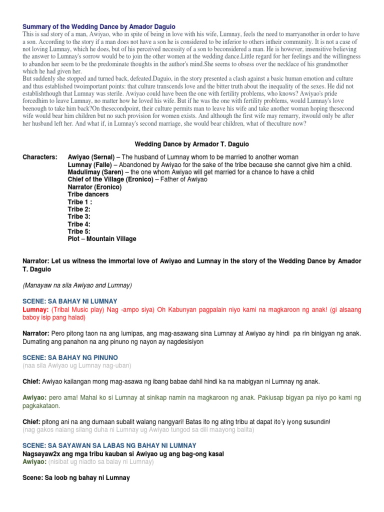 Awiyao and Lumnay: A Wedding Dance Summary | PDF