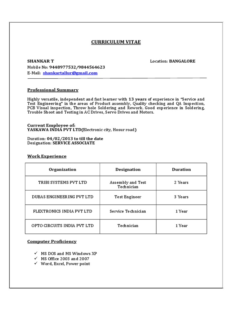 Curriculum Vitae: Shankar T | PDF | Printed Circuit Board | Engineering