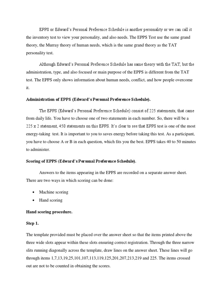 EPPS or Edward | PDF | Evaluation Methods | Psychological Concepts