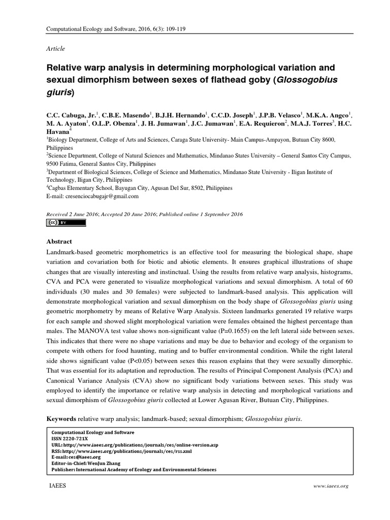 Relative Warp Analysis in Determining Morphological Variation and Sexual Dimorphism Between ...