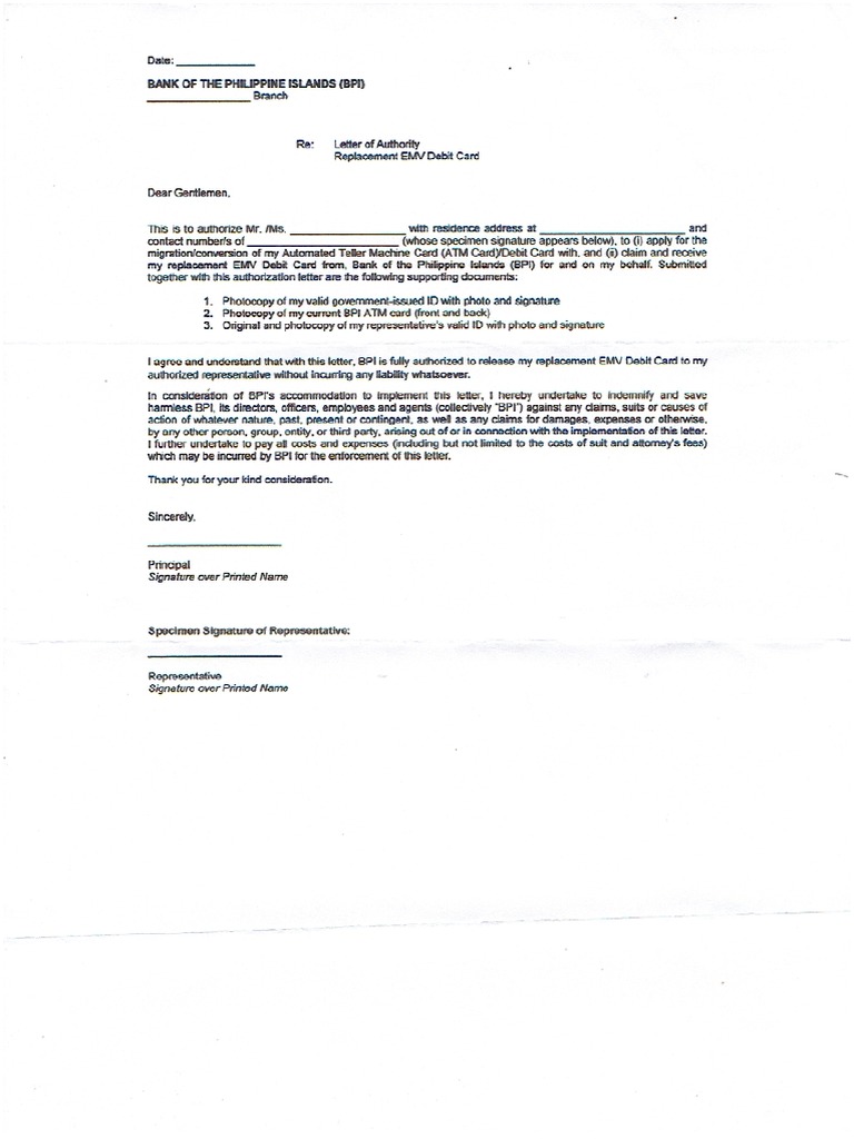 BPI Authorization Letter | PDF