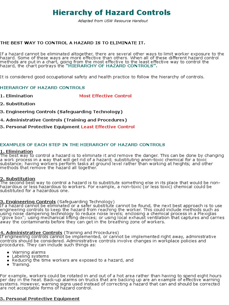 Hierarchy of Hazard Controls: Initiatives | PDF | Personal Protective ...