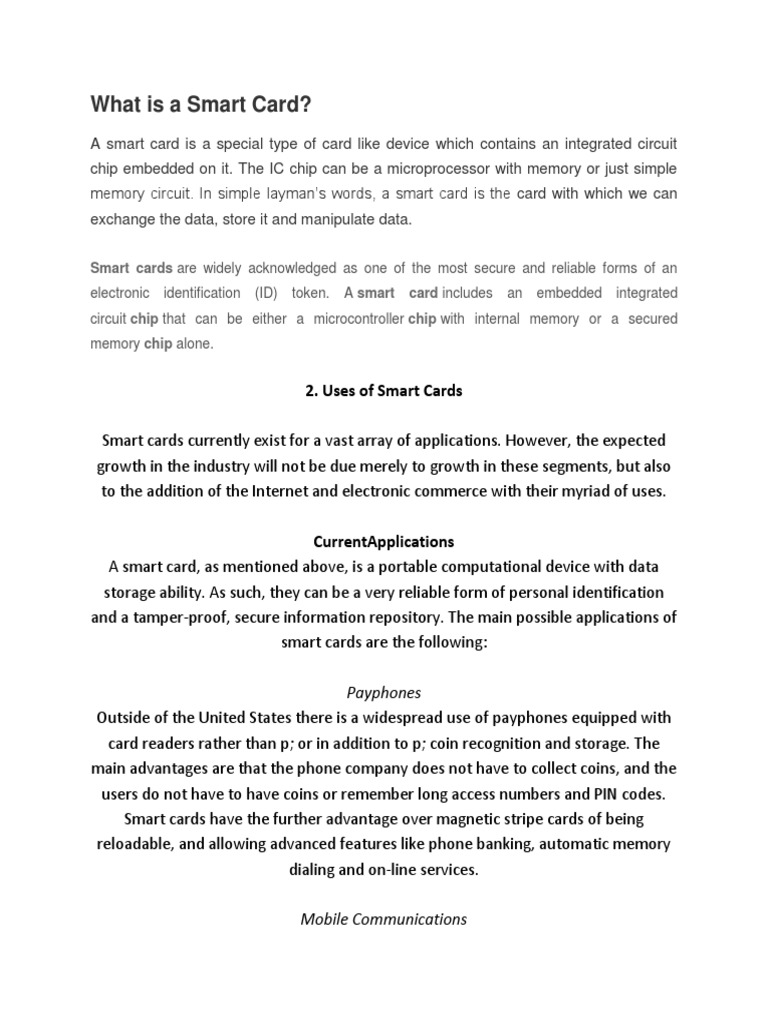 What Is A Smart Card?: 2. Uses of Smart Cards | PDF | Smart Card ...