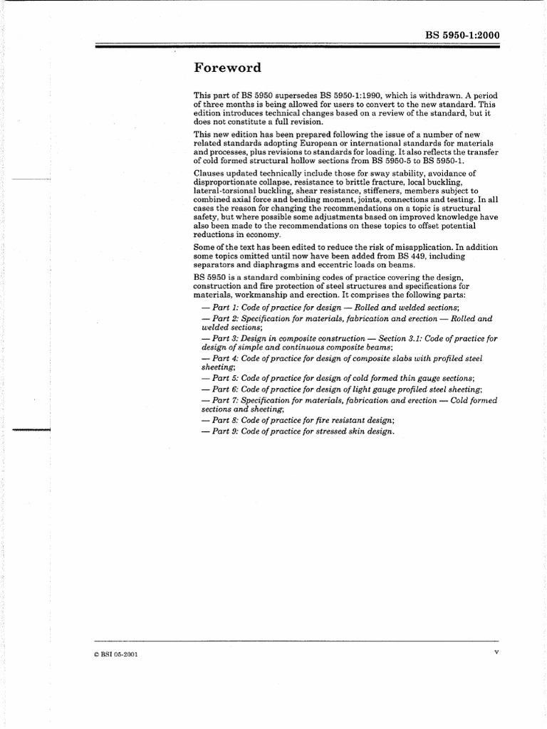 BS 5950-1-2000 Structural Use of Steelwork - Part7 PDF | PDF