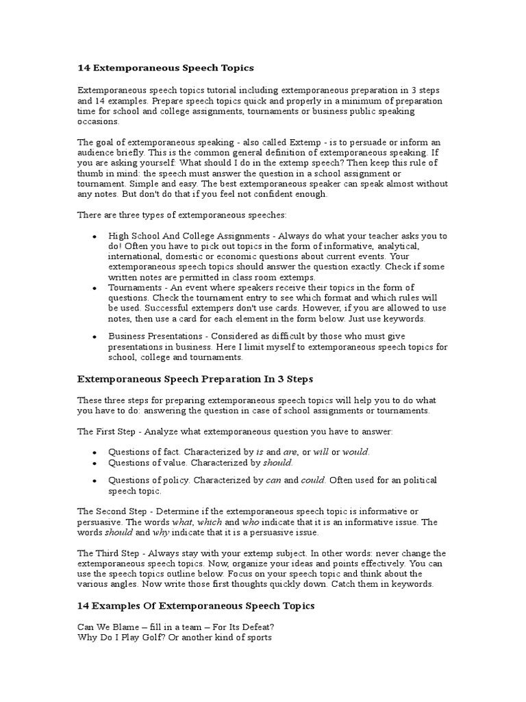 14 Extemp Speech Topics & Prep in 3 Steps | PDF | Communication