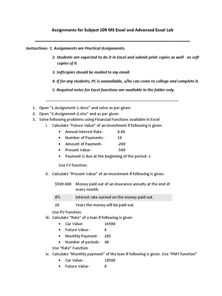 Advanced Excel Assignments: Practical Lab Exercises in Financial ...