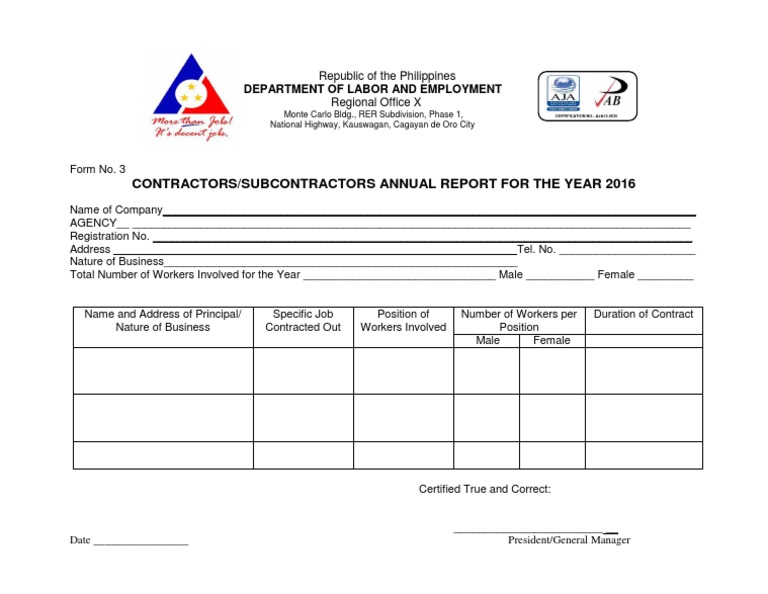 R10-Form Contractors Subcontractros Annual Report - Form 3 | PDF