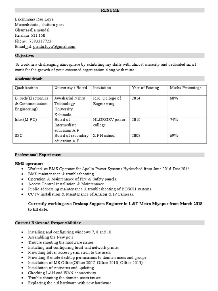 Lakshman Rao Resume | PDF | Windows 7 | Microsoft Windows