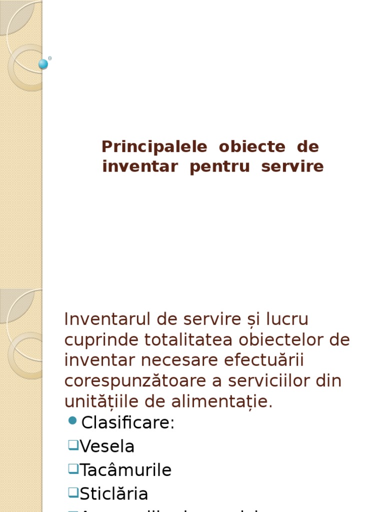 Principalele Obiecte de Inventar Pentru Servire | PDF