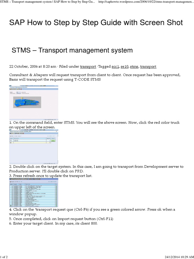 A Step-by-Step Guide to Transporting Configuration Changes Between SAP Systems Using STMS | PDF ...