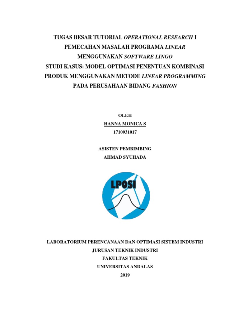 Model Optimasi Penentuan Kombinasi Produk Menggunakan Metode Linear Programming Pada Perusahaan ...