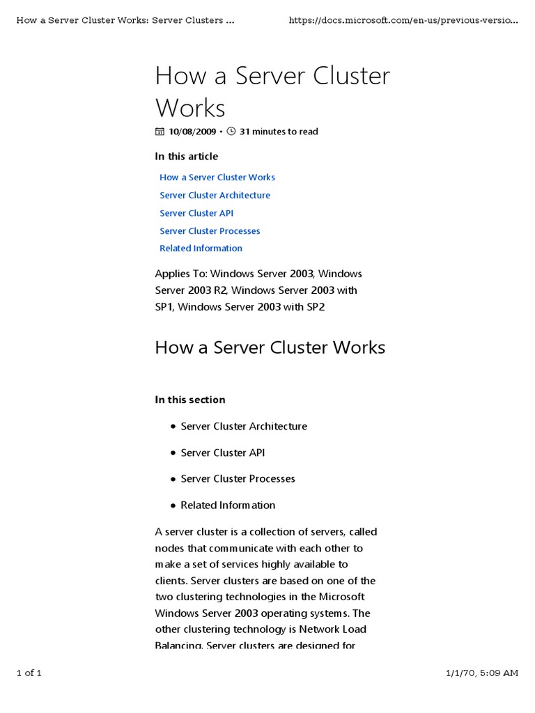 How A Server Cluster Works | PDF