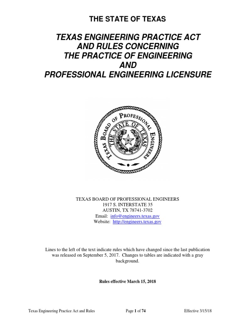 Texas Engineering Practice Act and Rules Concerning The Practice of ...