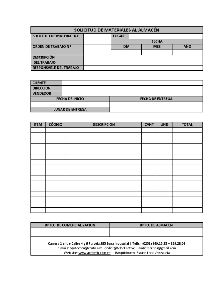 Solicitud de Materiales Al Almacén | PDF