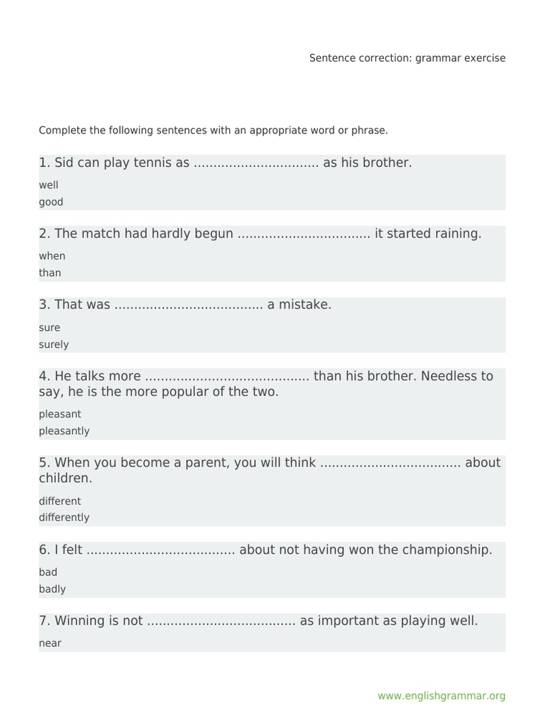 Grammar Exercise: Sentence Correction | PDF