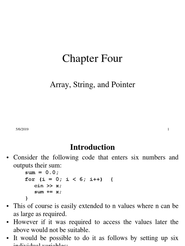 Chapter Four Arrays Pointers And Strings Pdf Array Data Structure Pointer Computer