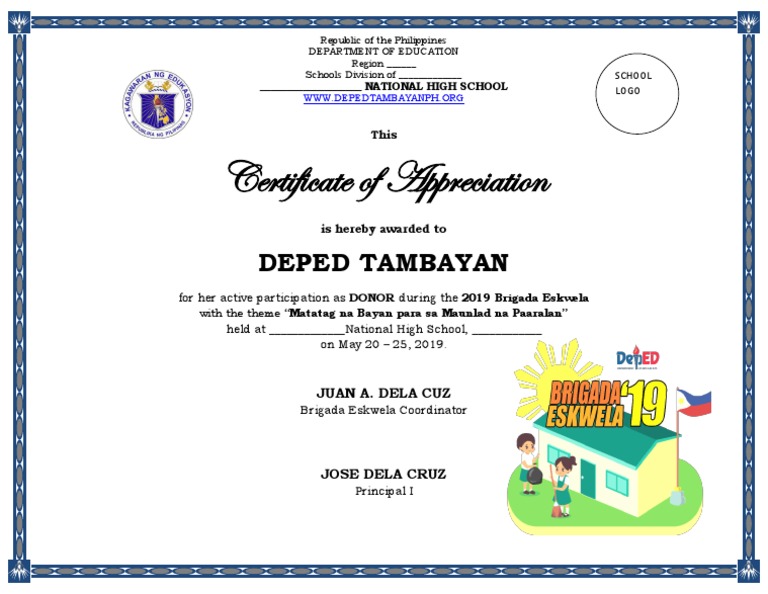 Certificate of Appreciation VOLUNTEER BE