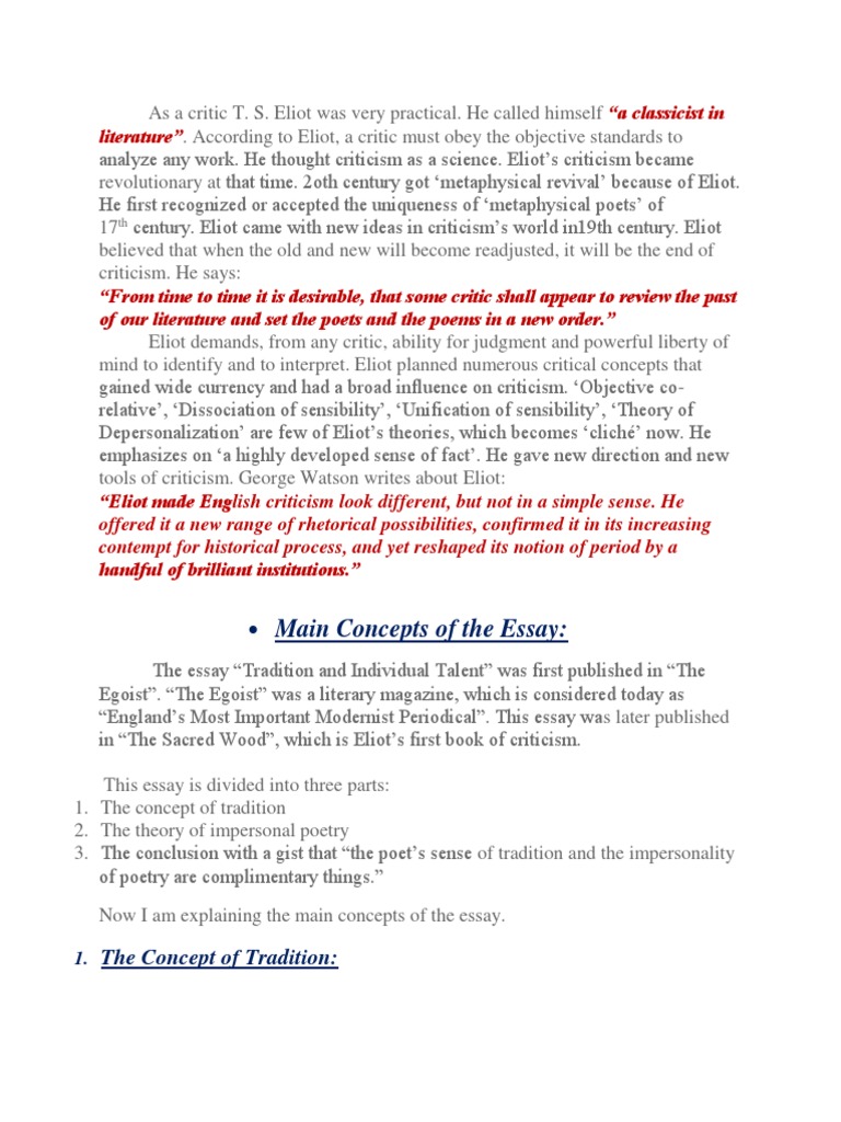 Eliot Tradition and Individual Talent 1 | PDF | T. S. Eliot | Traditions