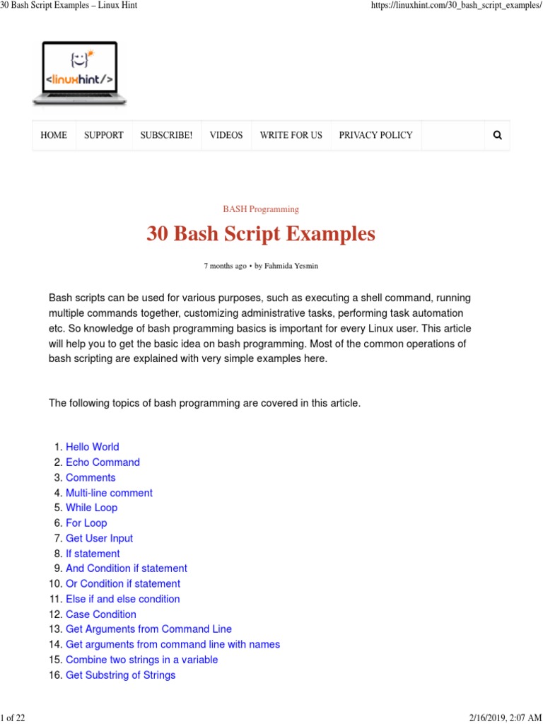 30 Bash Script Examples Linux Hint Pdf Parameter Computer Programming Computer File