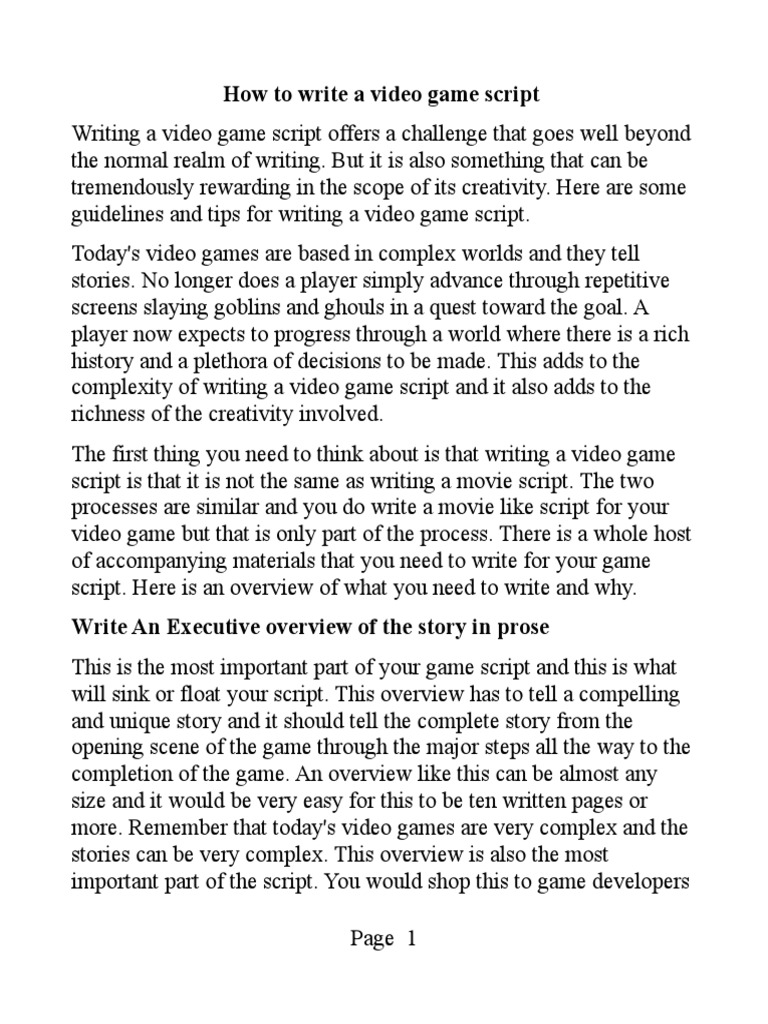 How To Write A Video Game Script Pdf Pdf Leisure