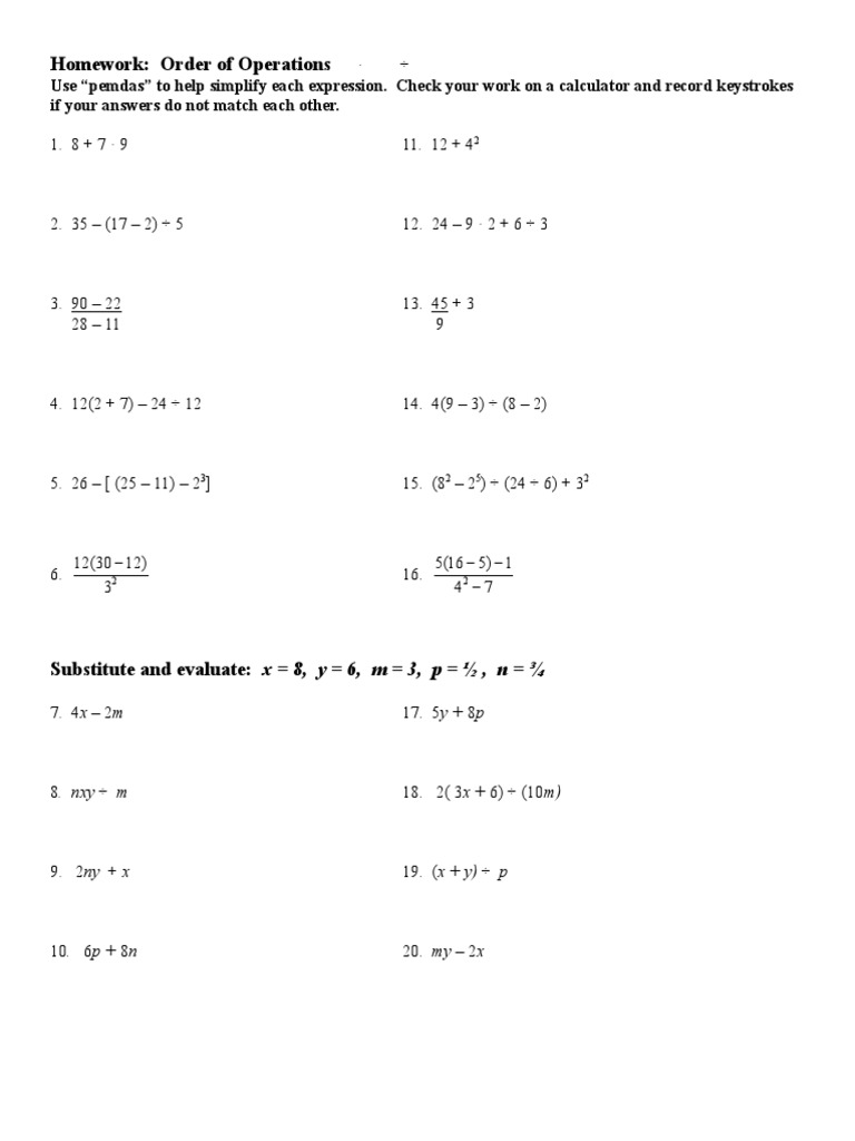 Order of Operations | PDF