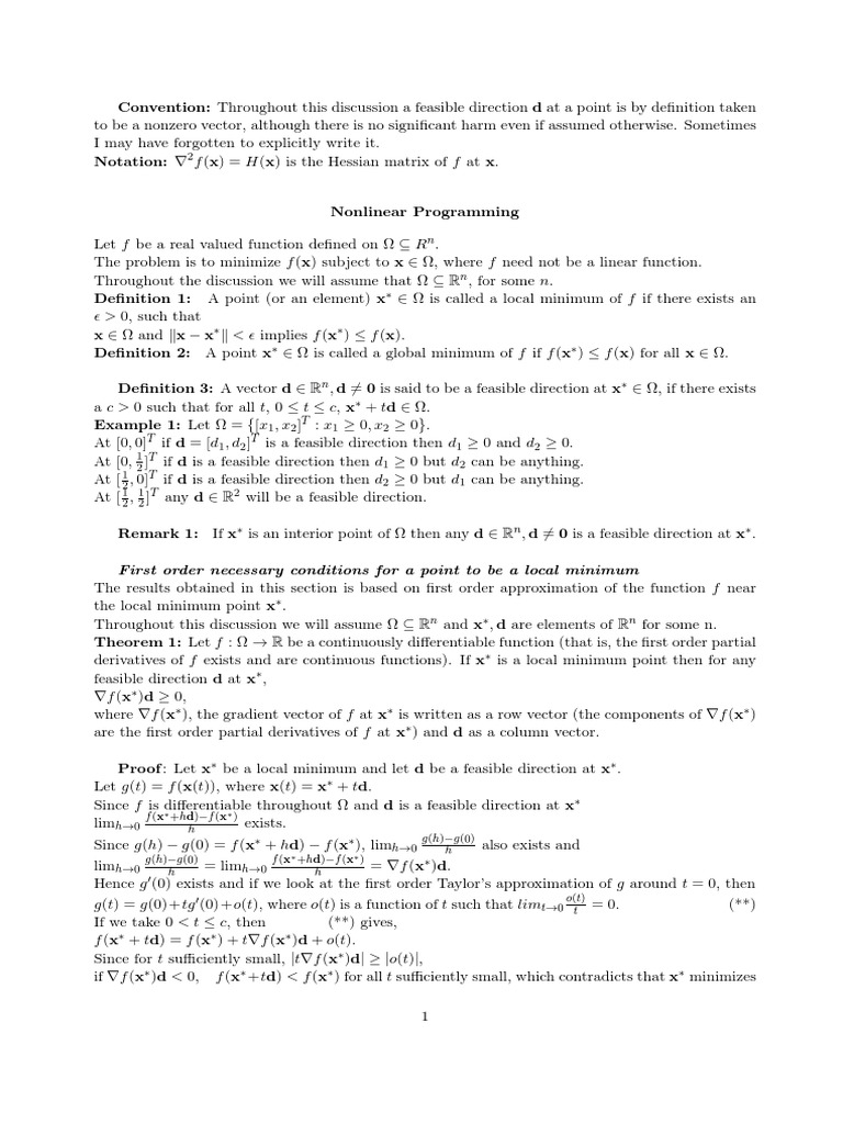 Convention: Throughout This Discussion A Feasible Direction D at A Point Is by Definition Taken ...