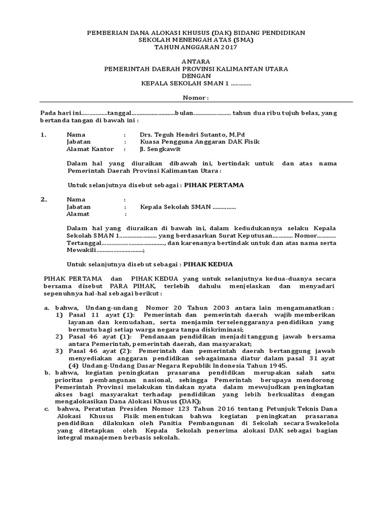 Mou Pemberian Dak Sma 2017 | PDF
