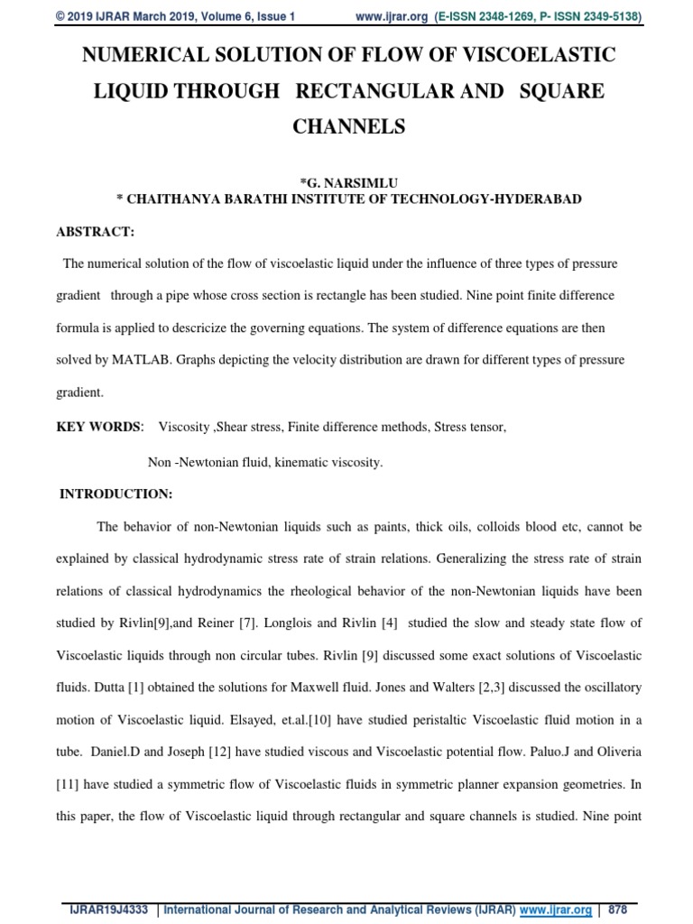 Numerical Solution of Flow of Viscoelastic Liquid Through Rectangular and Square Channels | PDF ...