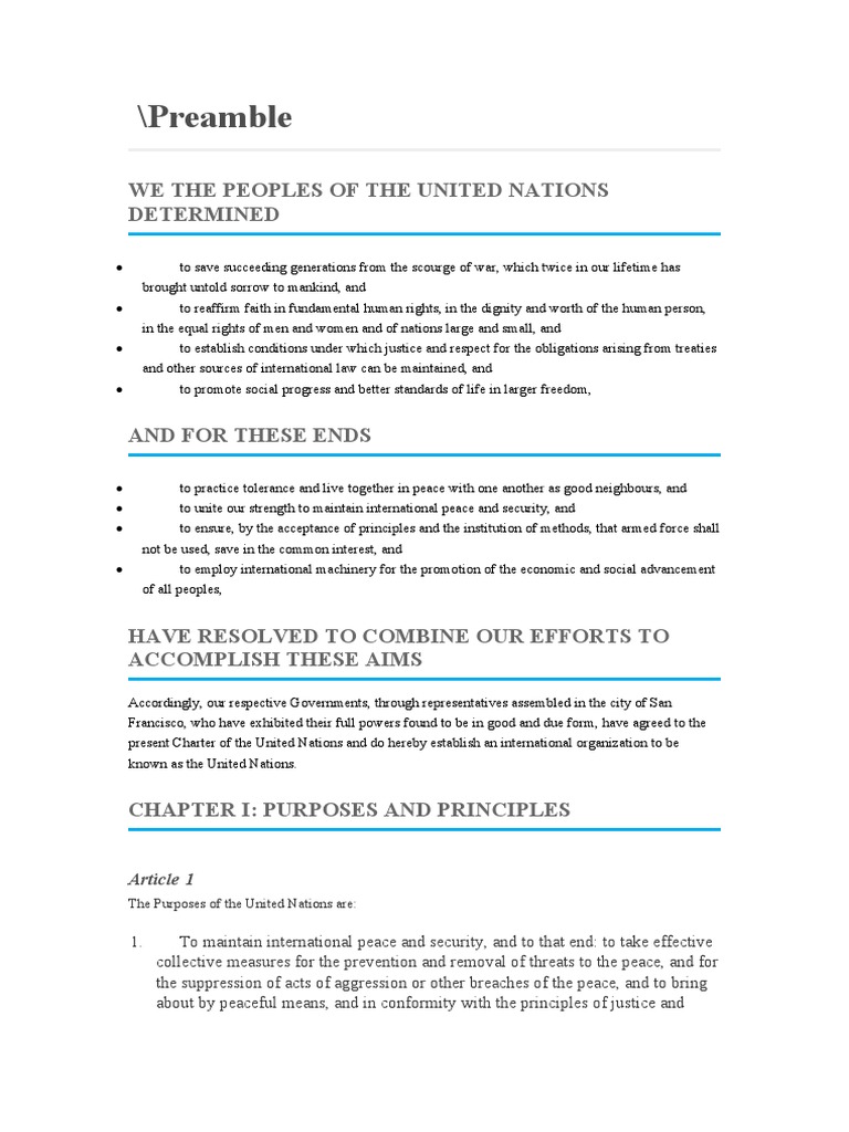 preamble: We The Peoples of The United Nations Determined | PDF ...