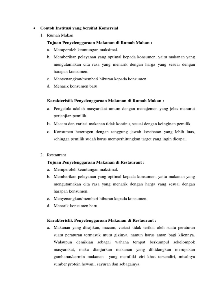 Contoh Institusi Penyelenggaraan Makanan | PDF