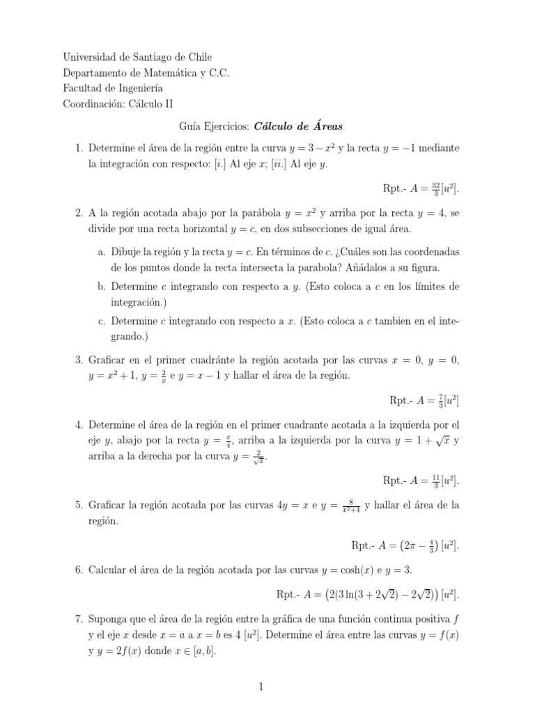 Guía de Ejercicios 2 - Calculo de Areas PDF | PDF | Integral | Curva