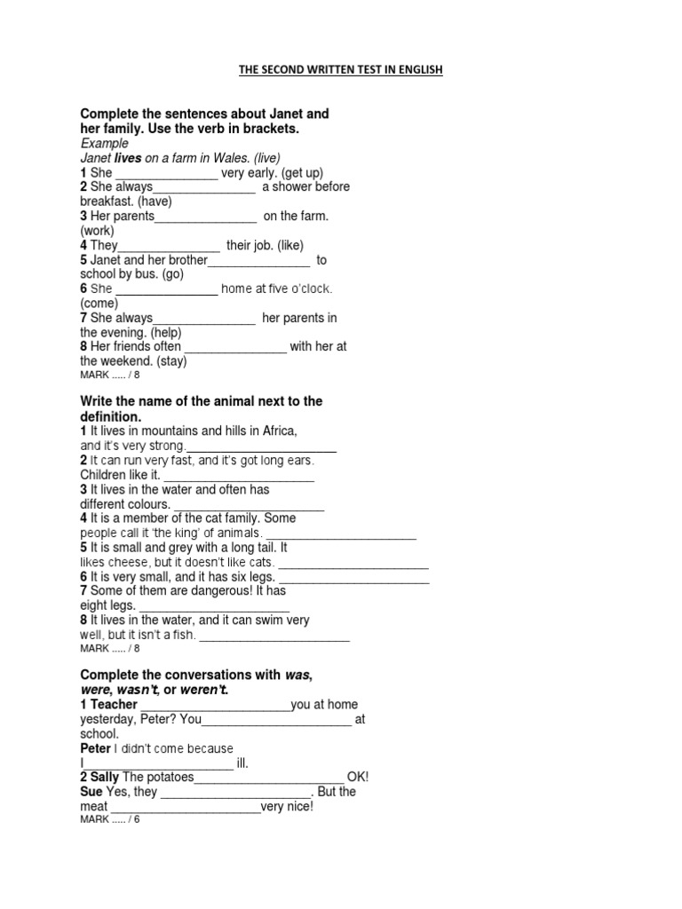 English Written Test Sample | PDF