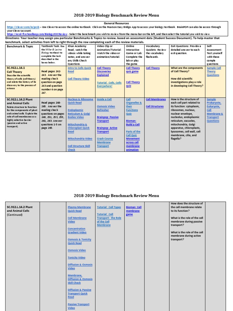 Bio Benchmark Review Menu 2018-19 | PDF | Meiosis | Macromolecules