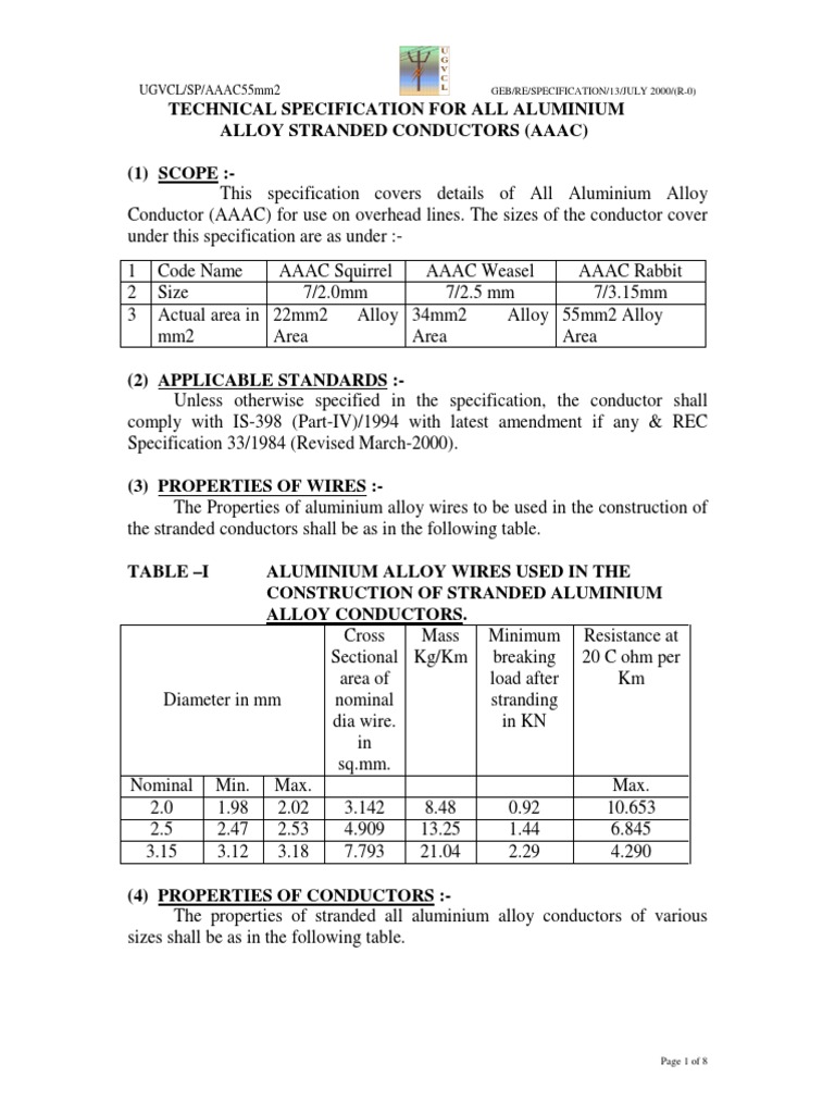 Technical Specification of AAAC | PDF | Wire | Electrical Conductor