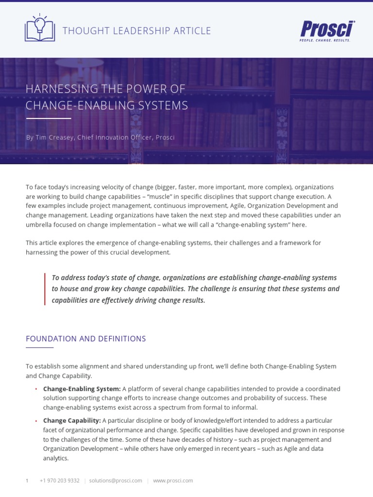 Change Enabling Systems TL | PDF | Change Management | Innovation