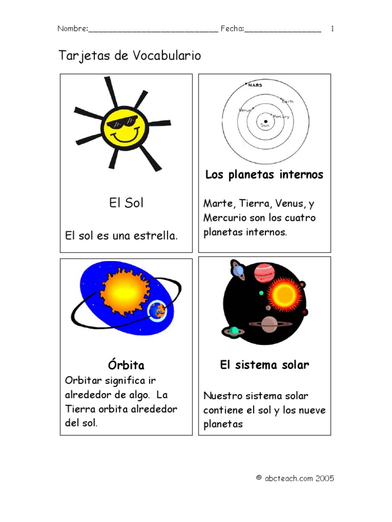 Fichas De Vocabulario Del Sistema Solar ANEXO 5 MEMORAMA SISTEMA