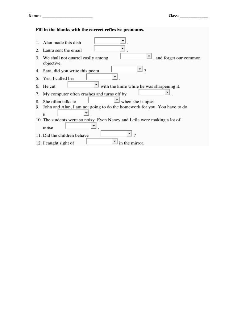 Reflexive Pronouns Fill-in-the-Blanks | PDF