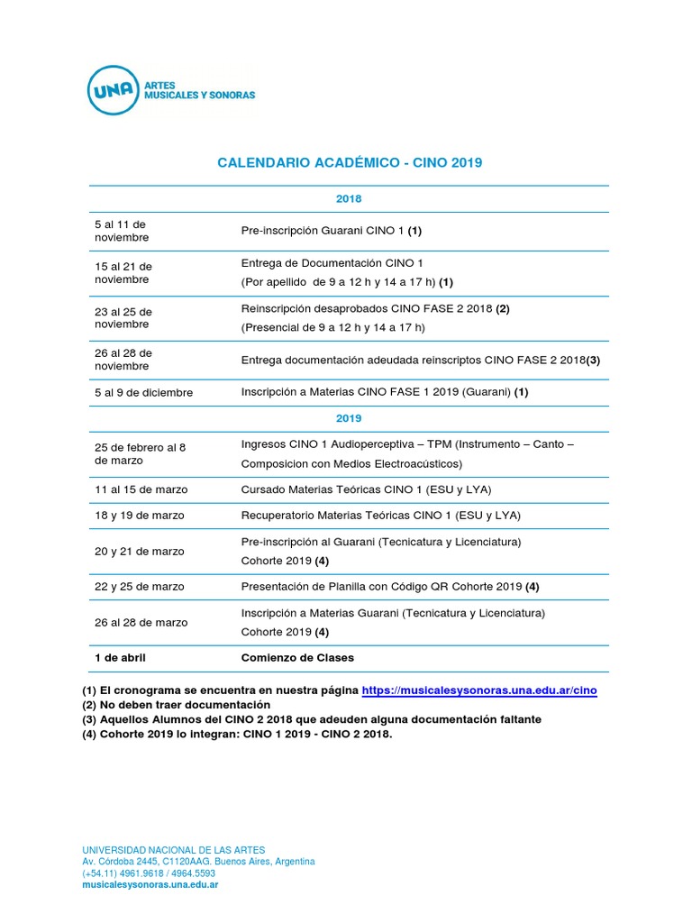 2019 Ms Una Calendario Academico Cino | PDF