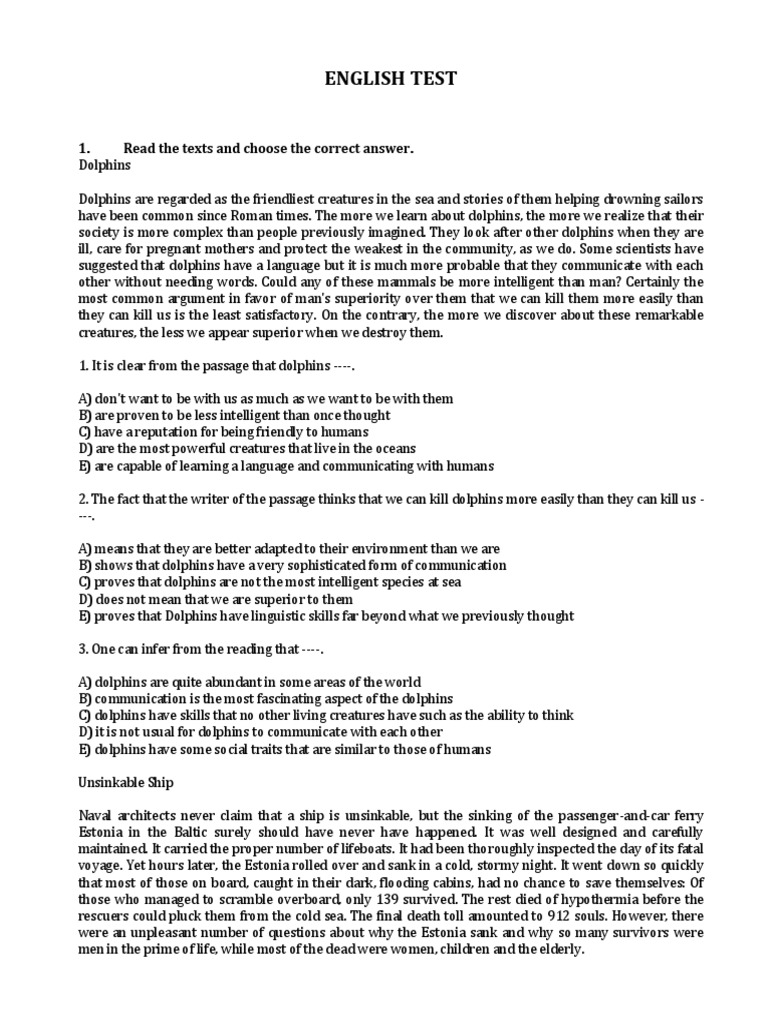 English Test: 1. Read The Texts and Choose The Correct Answer | PDF ...