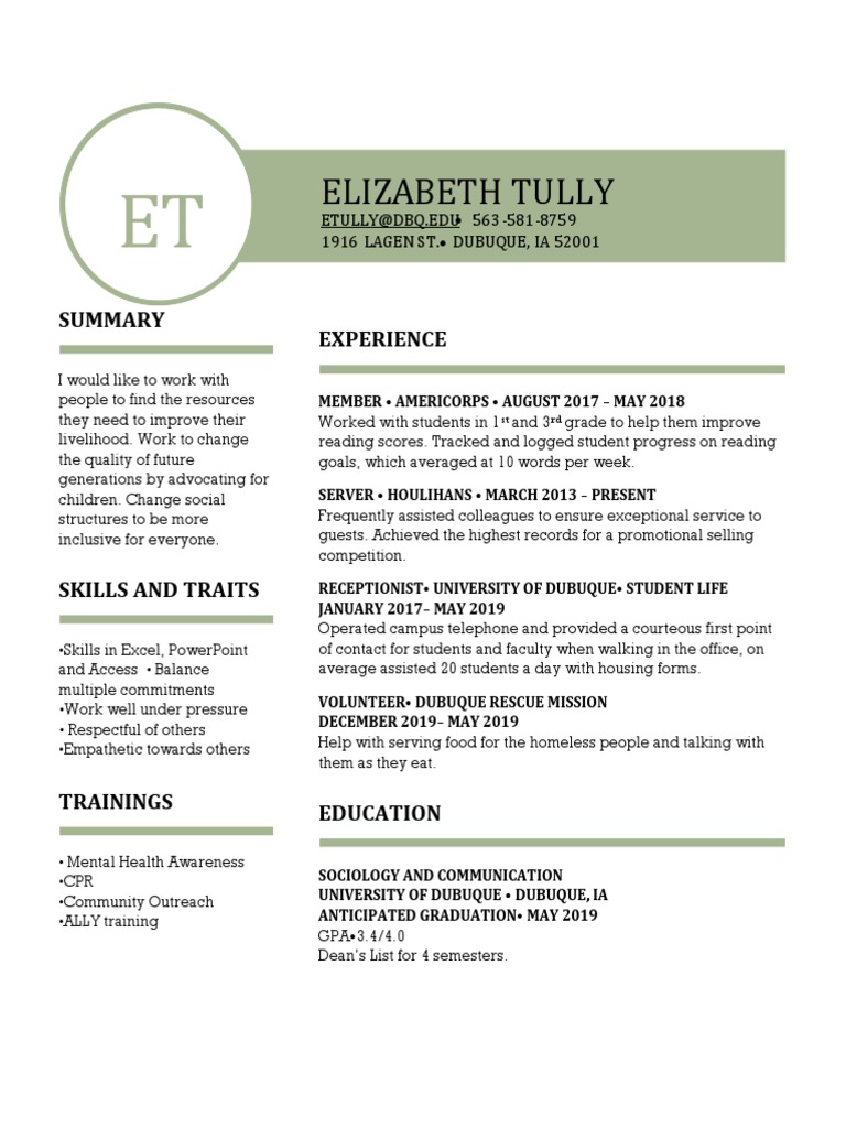 Elizabeth Tully Resume Updated 4 30 | PDF
