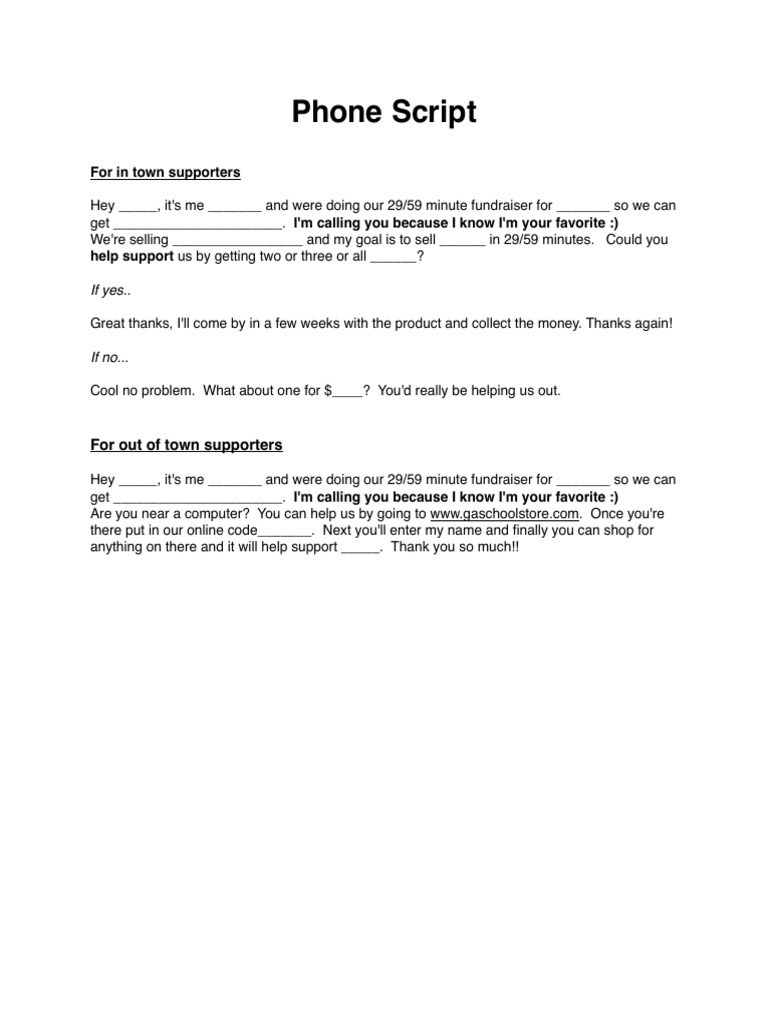 Phone Script: For in Town Supporters | PDF