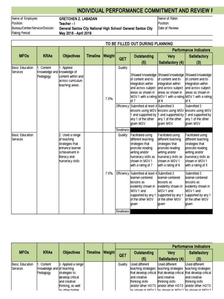 Sample IPCRF For Rating | PDF | Educational Technology | Educational ...