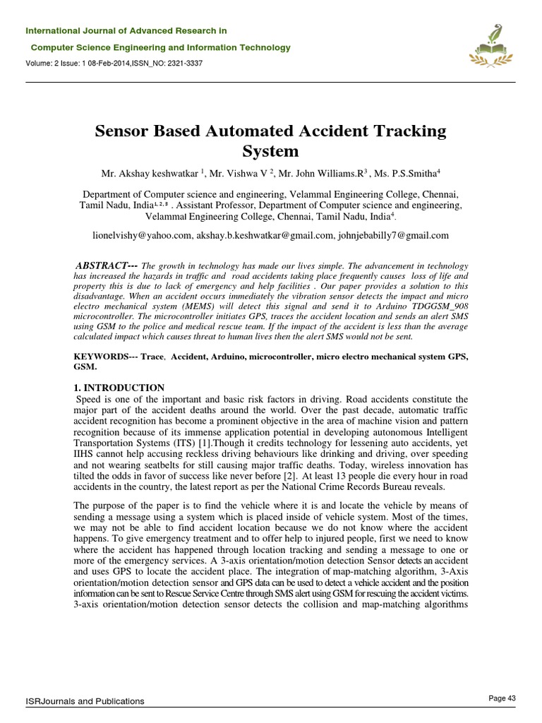 Sensor Based Automated Accident Tracking System: Abstract | PDF ...