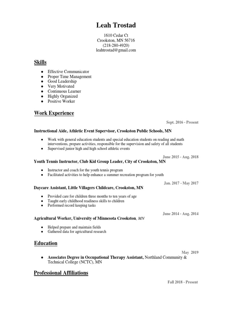 Resume Leah 1 | PDF | Child Care | Relationships
