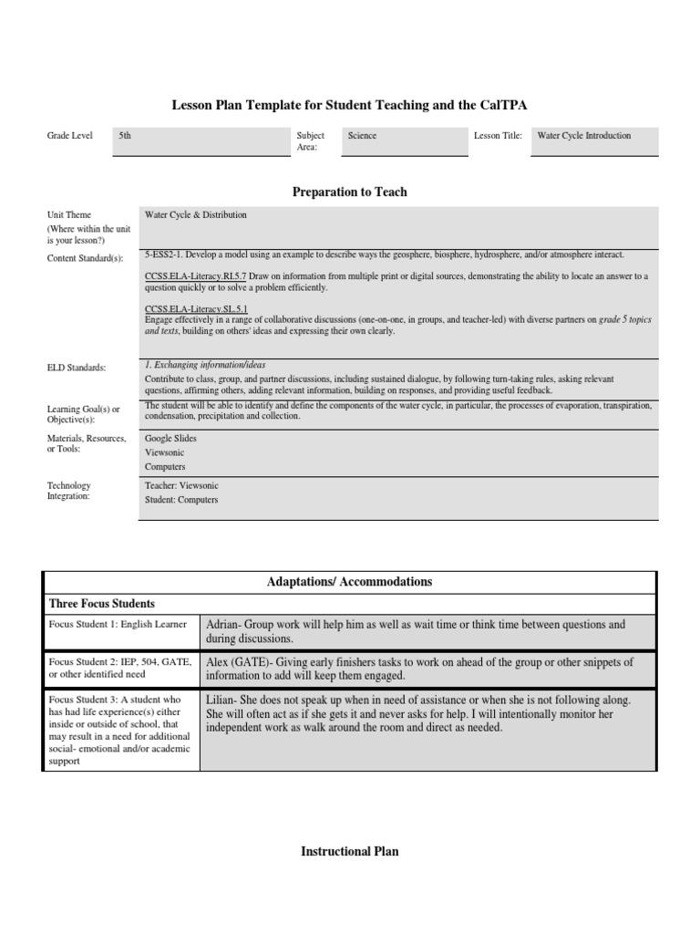 Student Teaching - Water Cycle Lesson 1 | PDF | Lesson Plan | Learning