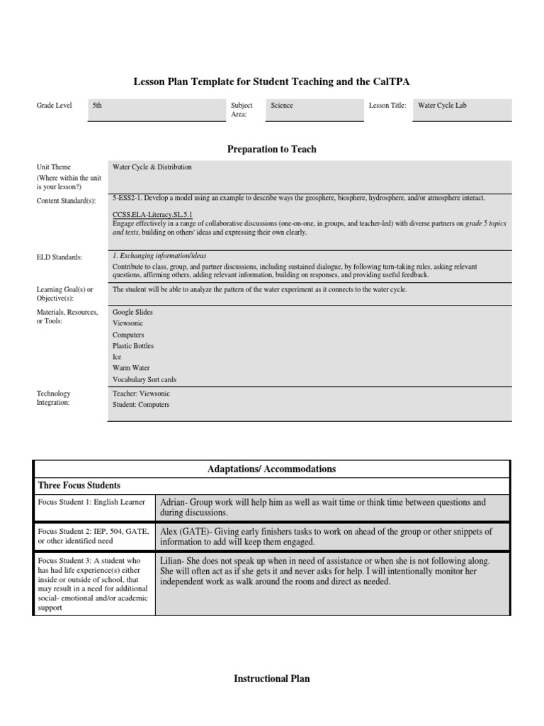Water Cycle Lab Lesson Plan | PDF | Lesson Plan | Learning