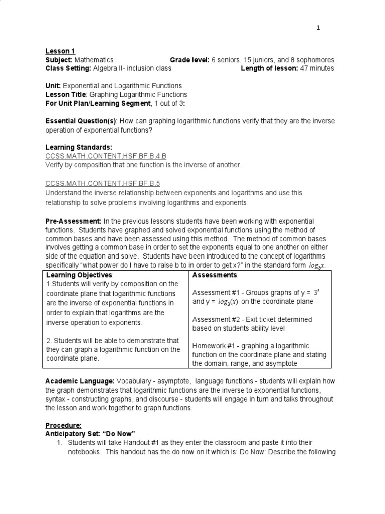 Lesson Plans | PDF | Logarithm | Function (Mathematics)
