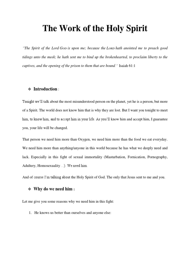 The Work of The Holy Spirit | PDF | Fruit Of The Holy Spirit | Jesus
