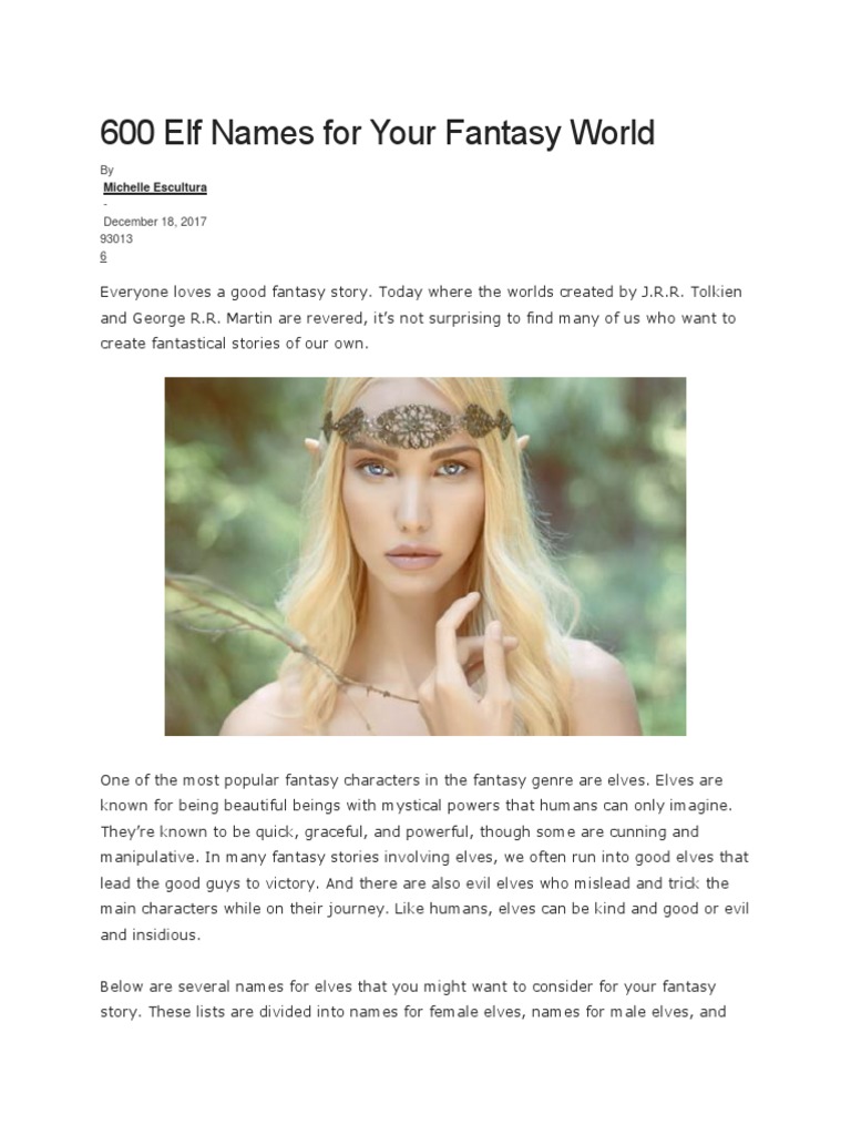Elves Names | PDF | Elf (Middle Earth) | Fantasy