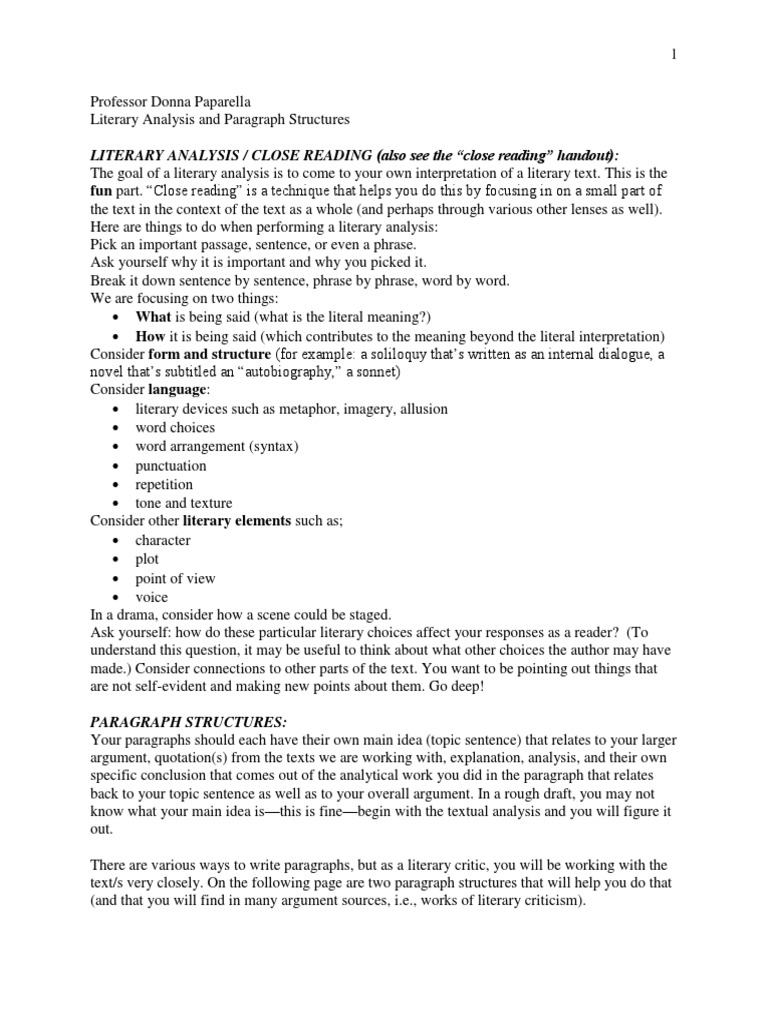 Literary Analysis Techniques and Structures | PDF | Paragraph | Phrase